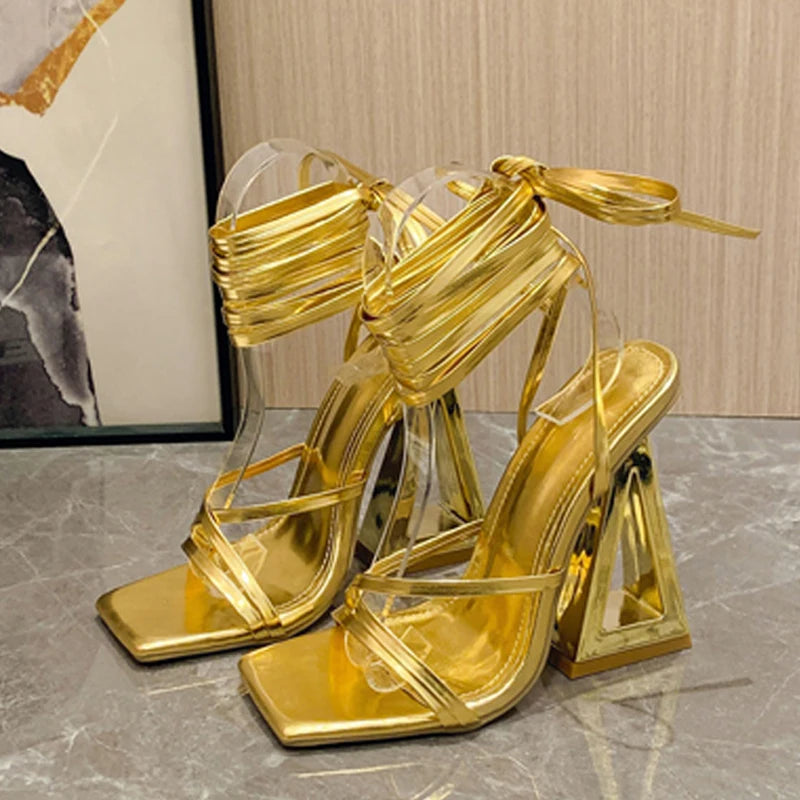 Liyke New Style Chic Triangle Thick Heels Gladiator Sandals Women ...