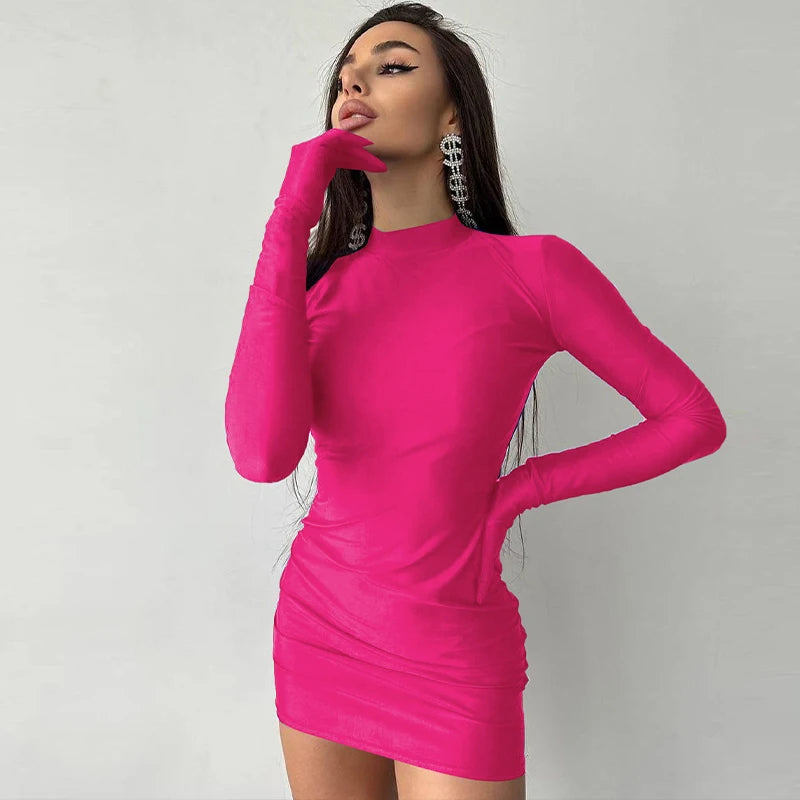 Sexy Bodycon Mini Dress with Half Turtleneck and Gloves - Perfect for ...